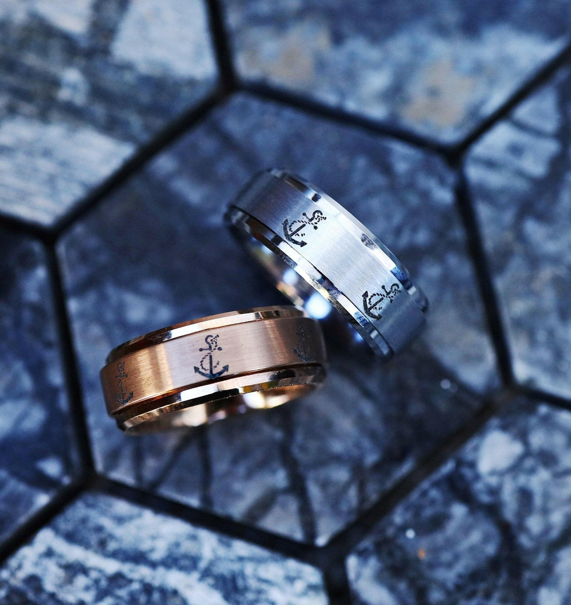 Engraved Anchor Ring, Anchor Anxiety Ring, Anchor Spinner Ring, Anc...