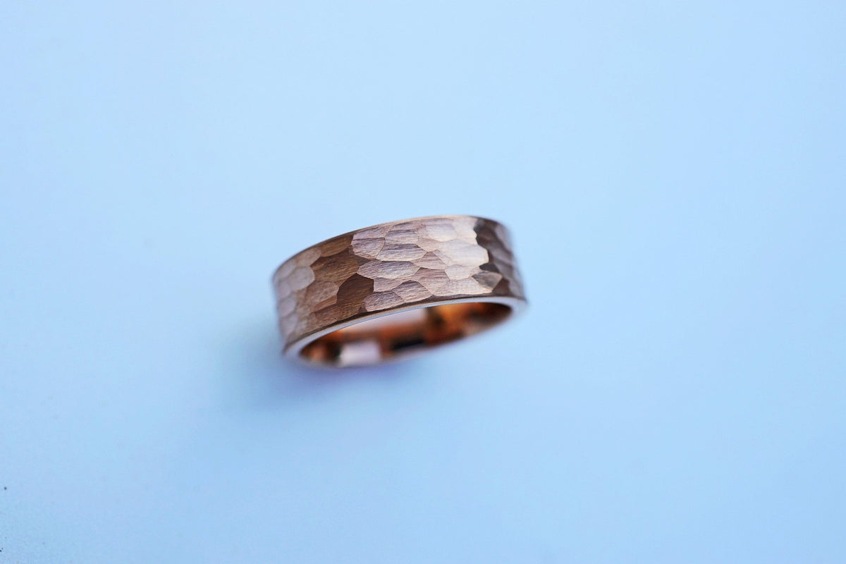 Personalized Hammered Tungsten Carbide Wedding Ring, Hammered Finis...